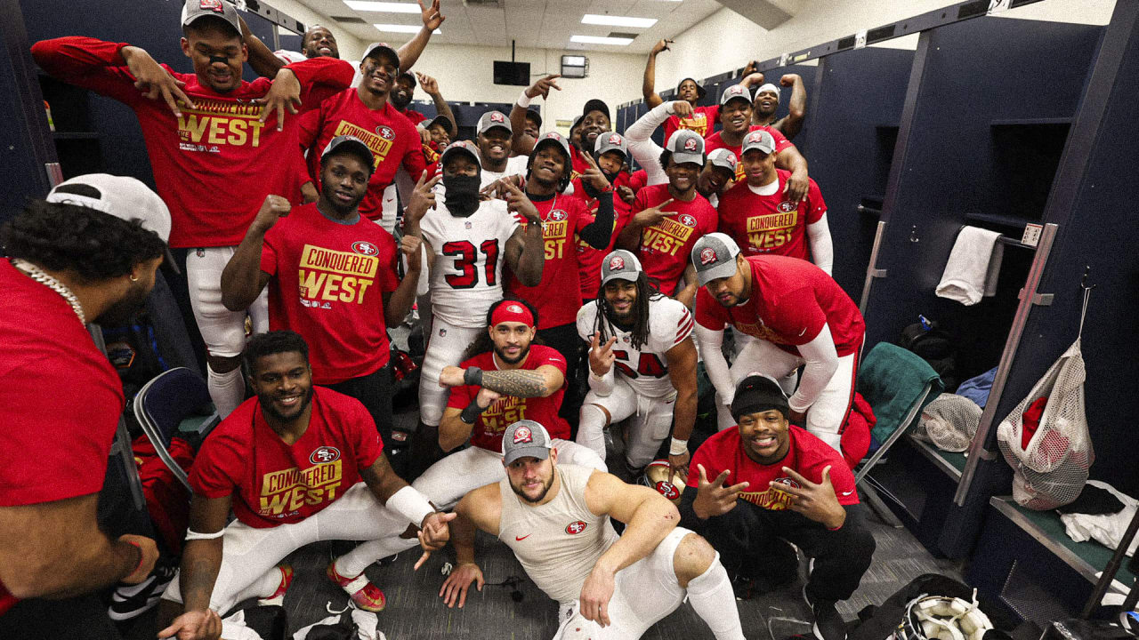 49ers Players Celebrate in the Locker Room After Clinching the NFC West