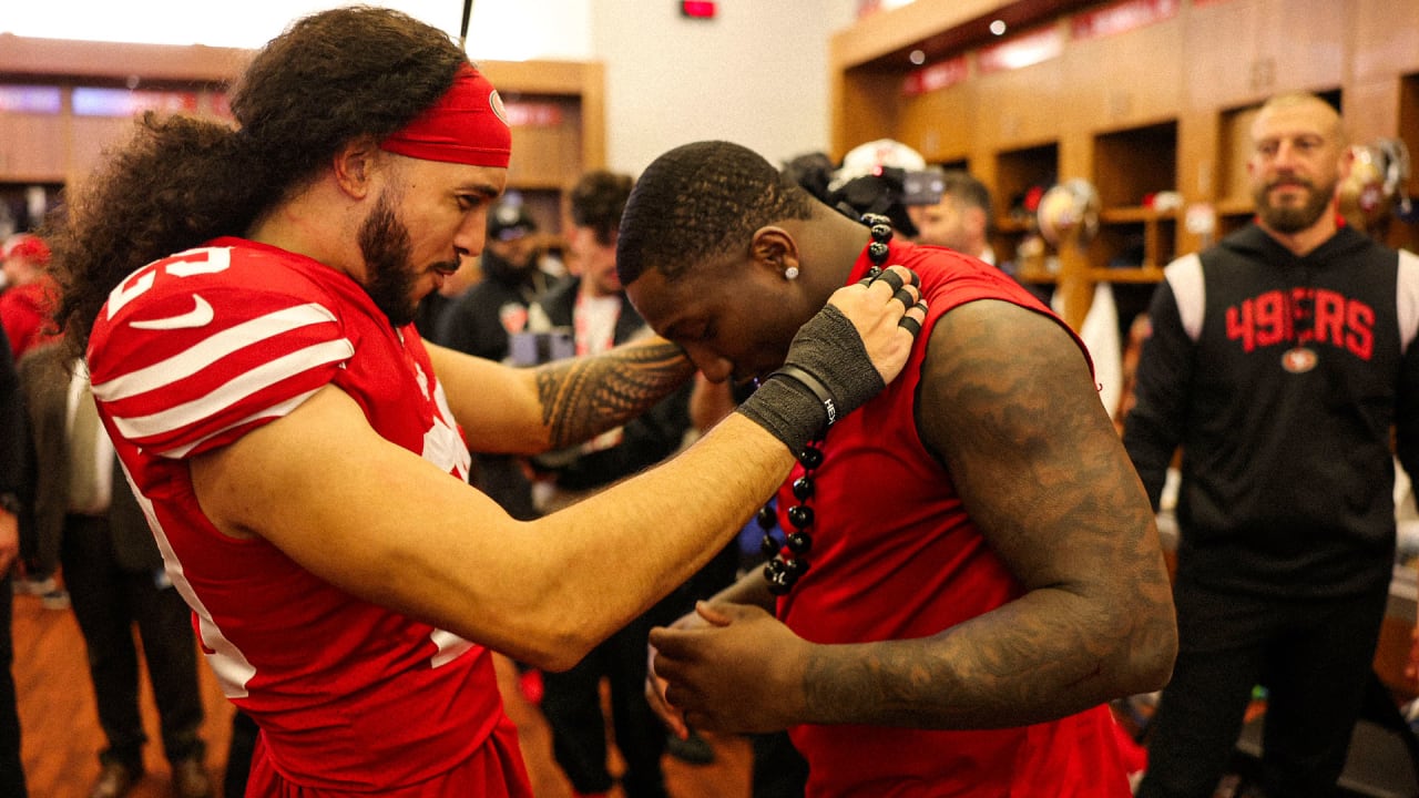 49ers Celebrate in Locker Room After Advancing to Divisional Round