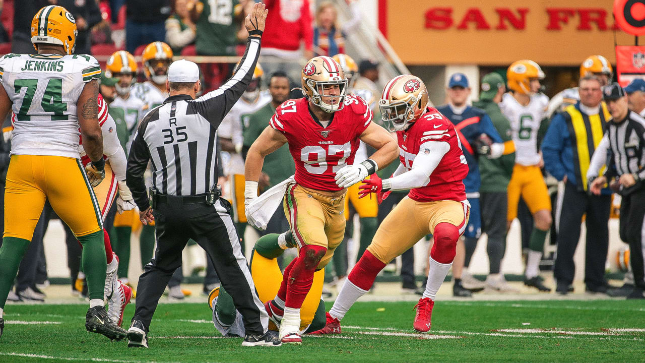 Nick Bosa Sacks Aaron Rodgers on 3rd Down