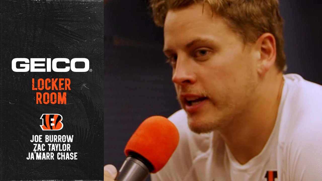 GEICO Locker Room interviews with Joe Burrow, Zac Taylor and Ja'Marr Chase