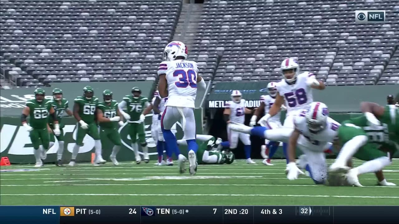 Rookie cornerback Dane Jackson intercepts the Sam Darnold pass | Bills ...