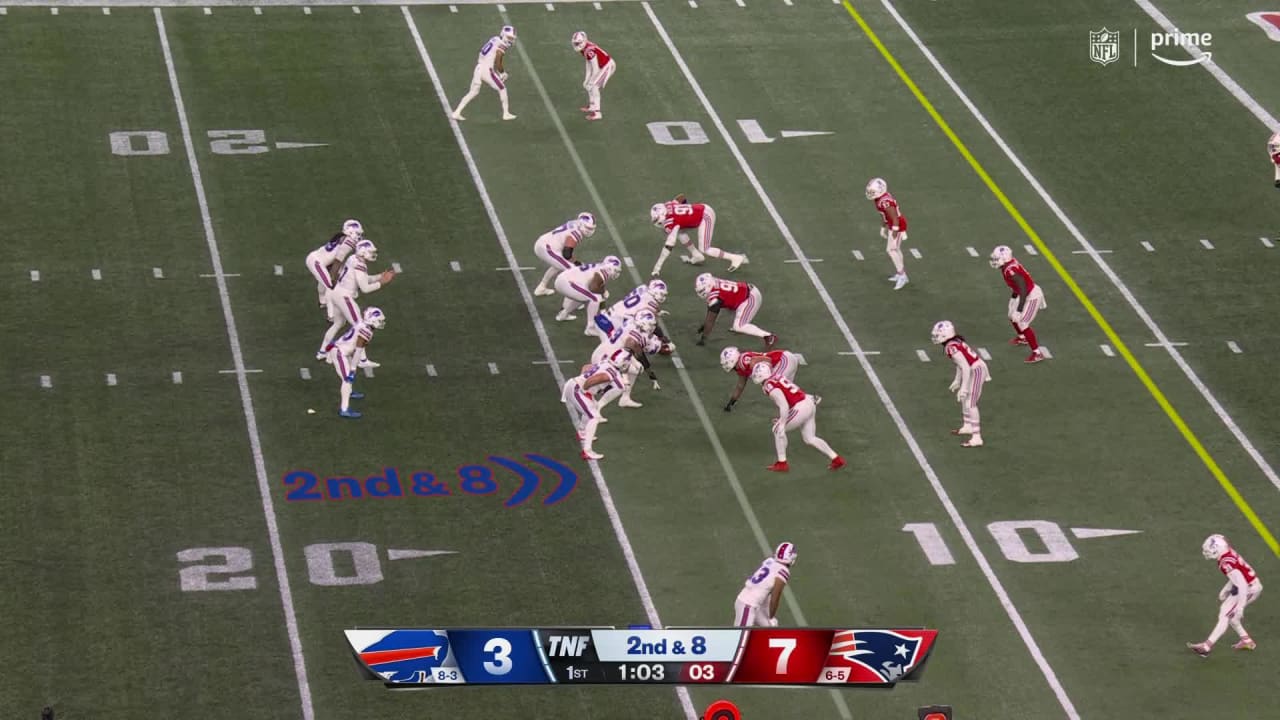 Josh Allen goes airborne on 8-yard run in red zone | Bills at Patriots