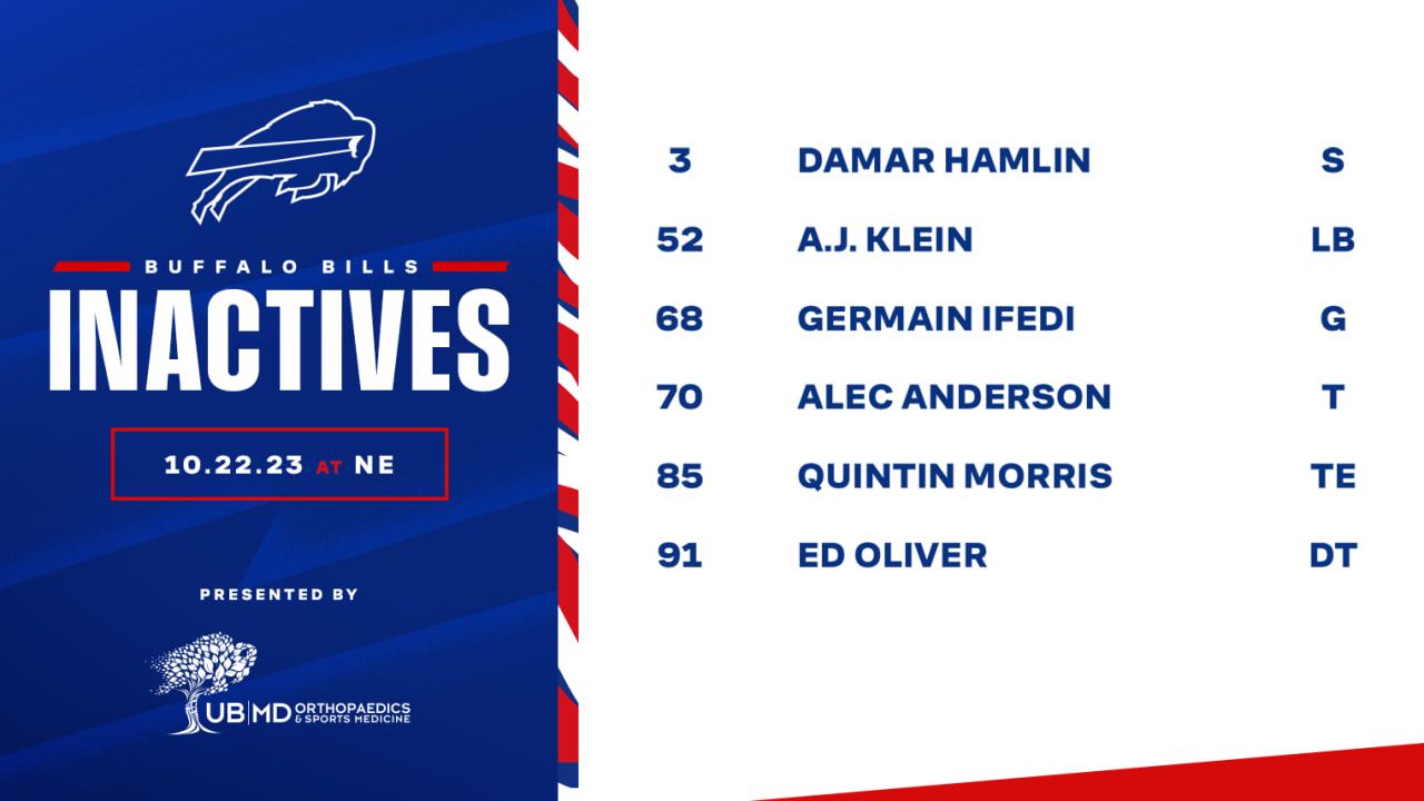 Bills inactives list at Patriots | Week 7