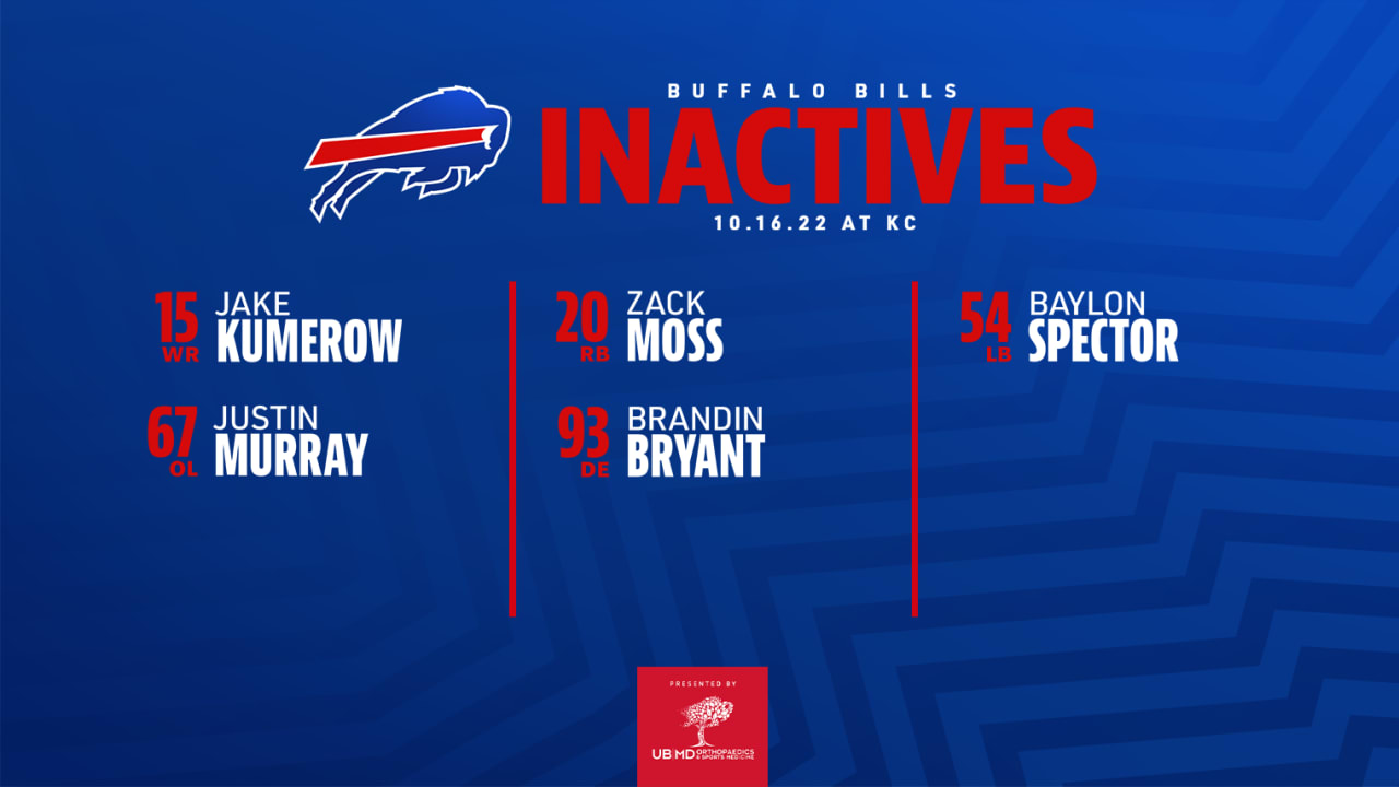 Bills set inactives list for Week 6 vs. Chiefs
