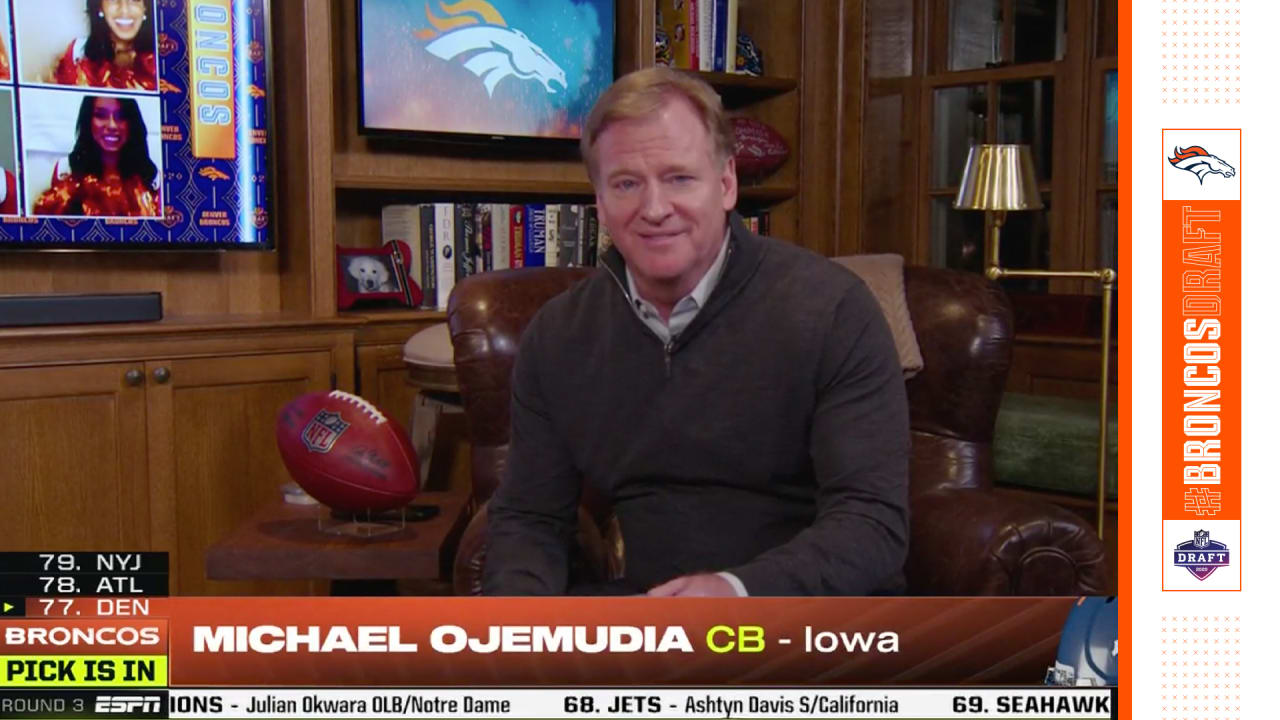 Roger Goodell announces Broncos' third-round selection of CB Michael ...