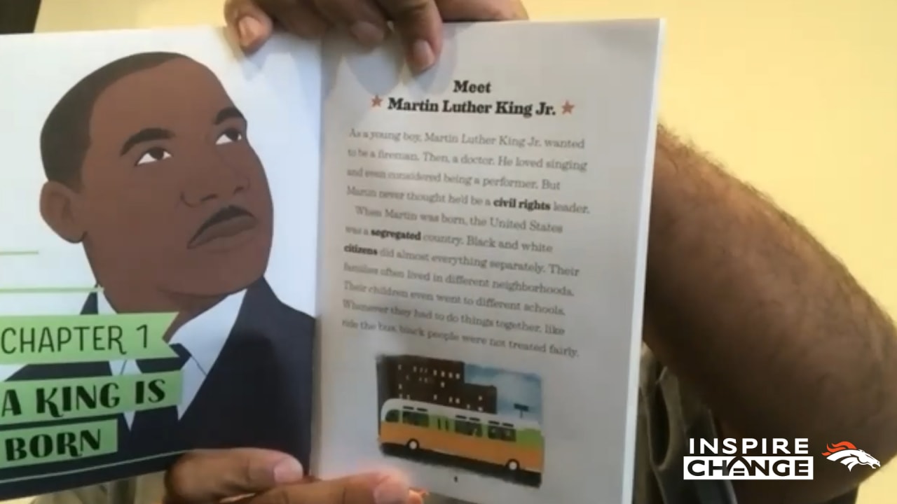 Running Backs Coach Curtis Modkins reads "The Story of Martin Luther ...