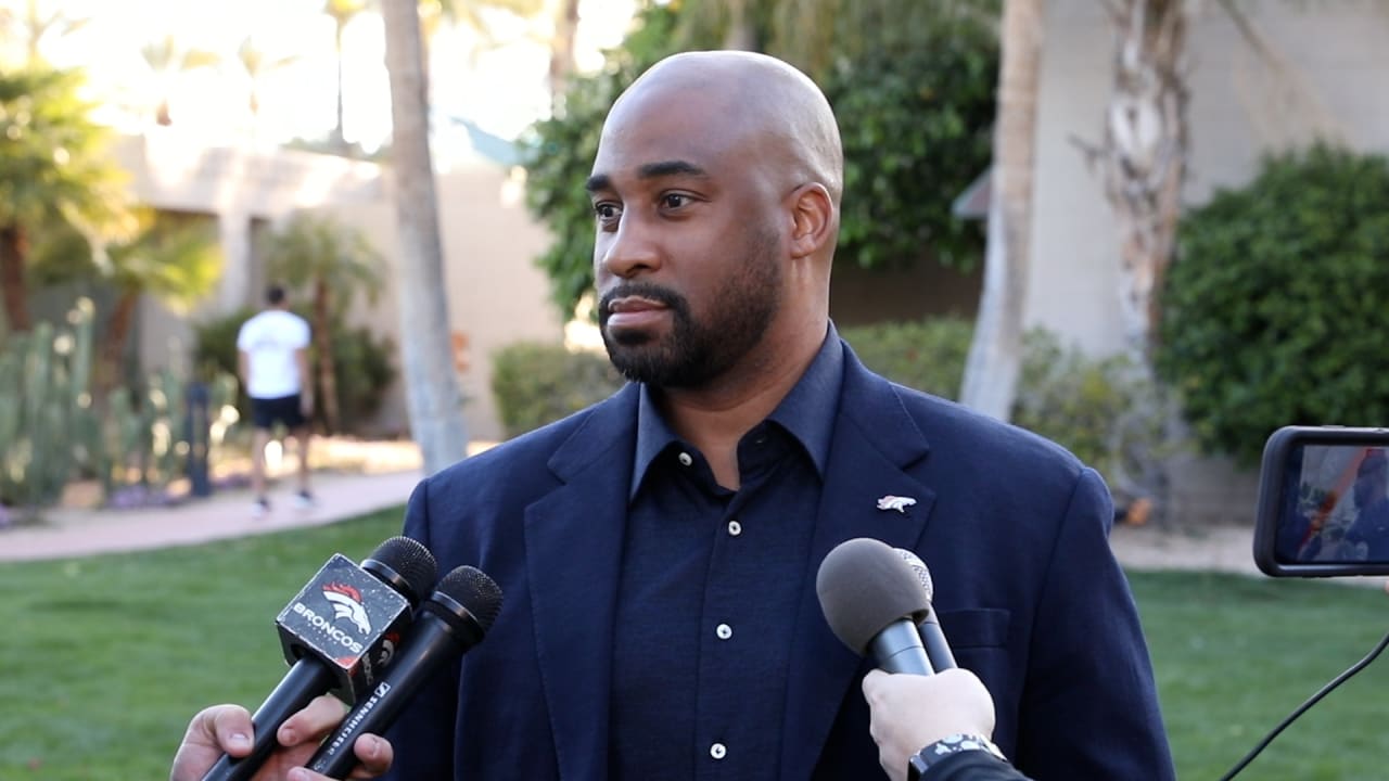 Broncos President Damani Leech meets with local media at the NFL Annual ...