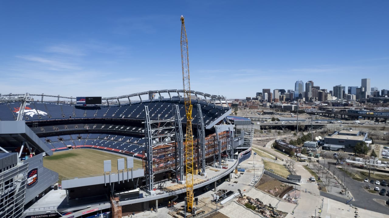 Photos: New video board beginning to take shape as Empower Field at Mile High construction continues