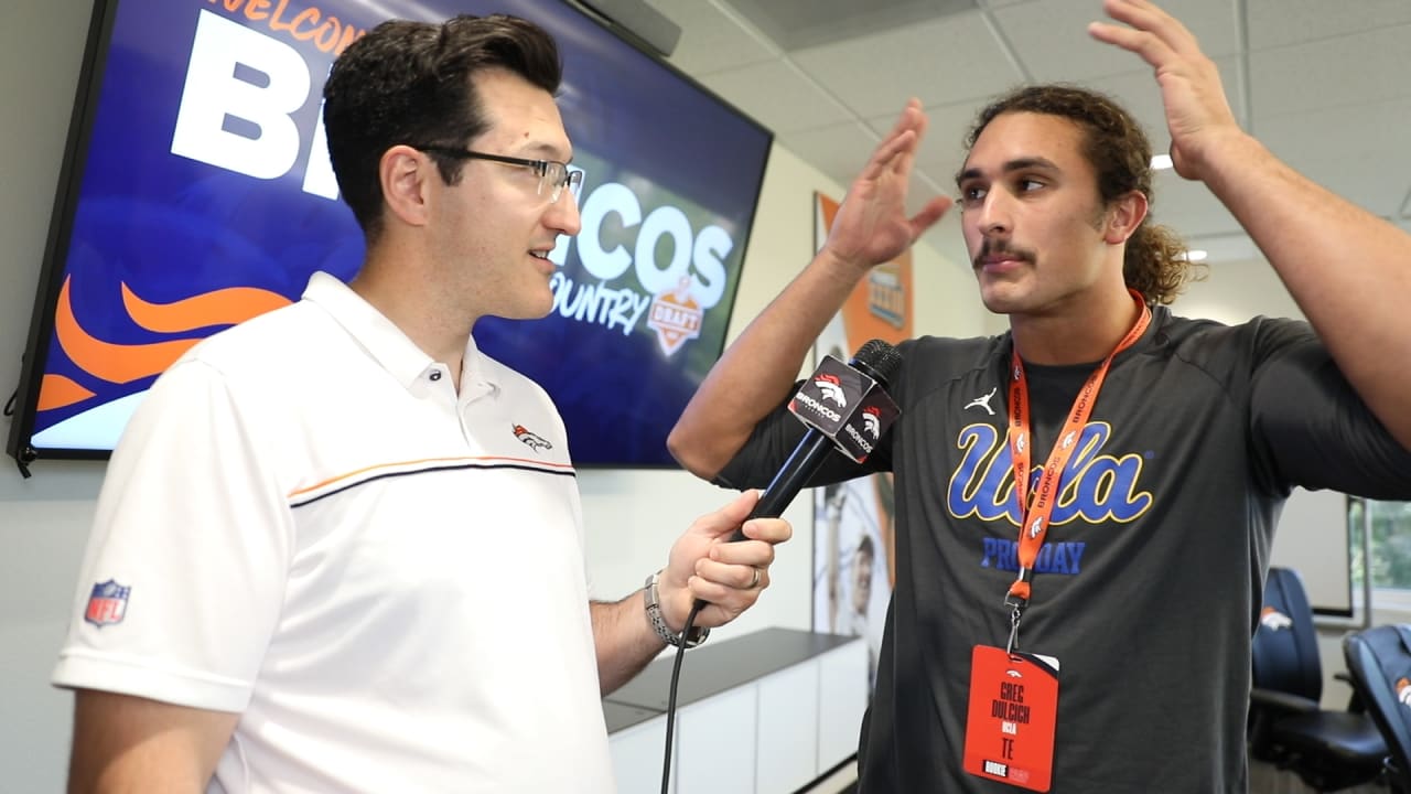 TE Greg Dulcich excited to hit the field with Broncos, describes hair ...