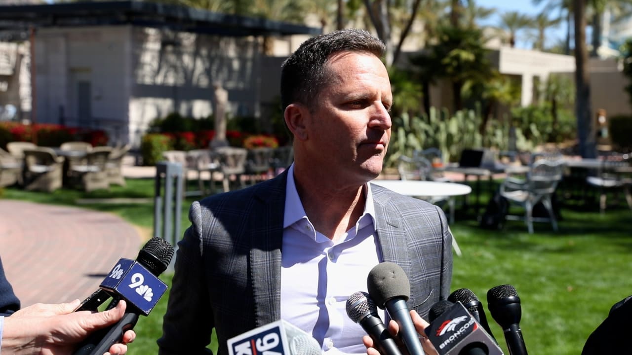 GM George Paton meets the media at the NFL Annual Meeting