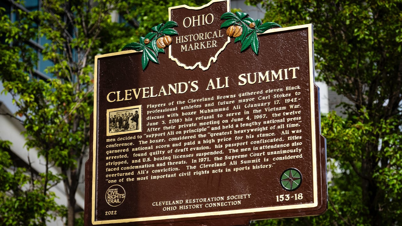 Ali Summit Civil Rights Trail marker unveiled outside Cleveland Browns ...
