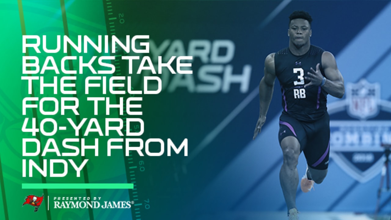 Running Backs Take the Field for the 40-Yard Dash from Indy