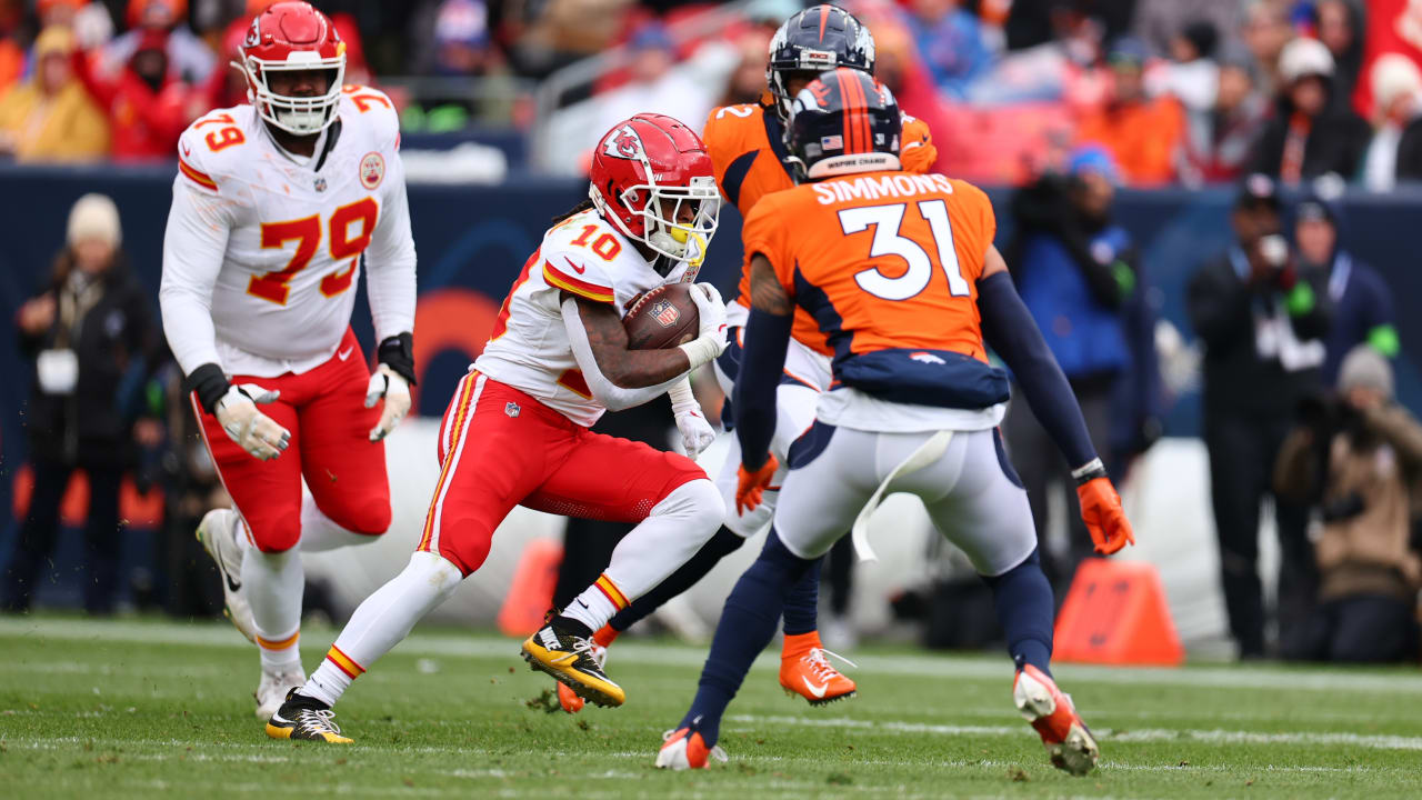 Kansas City Chiefs running back Isiah Pacheco spins off Denver Broncos ...