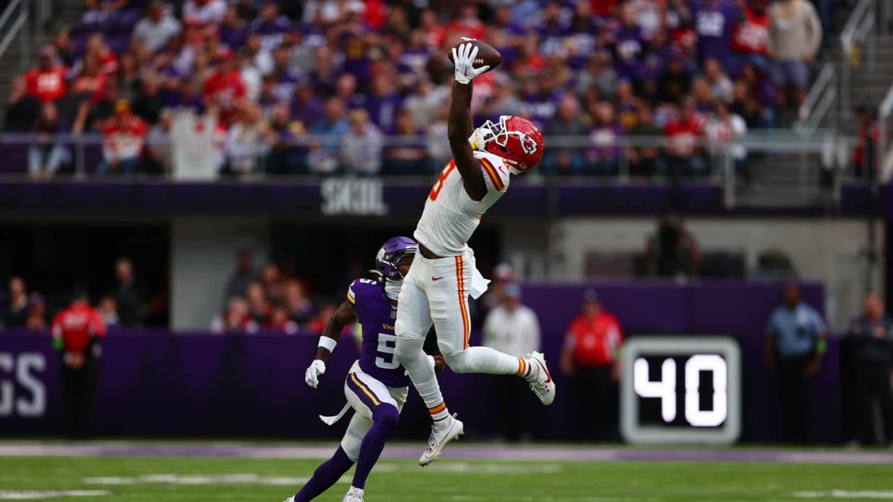 Kansas City Chiefs wide receiver Justyn Ross makes a leaping catch on a ...