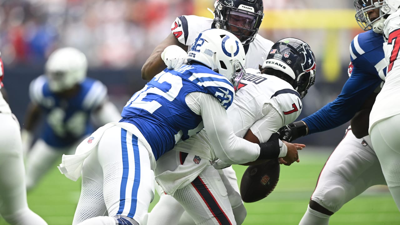 HIGHLIGHT | Samson Ebukam strip-sacks C.J. Stroud for takeaway on Texans' first drive
