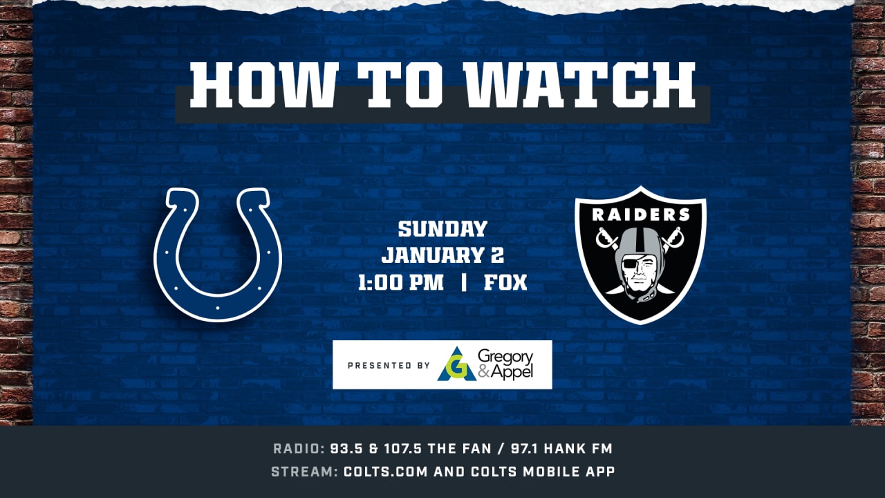 Las Vegas Raiders at Indianapolis Colts (Week 17) kicks off at 1:00 p.m ...