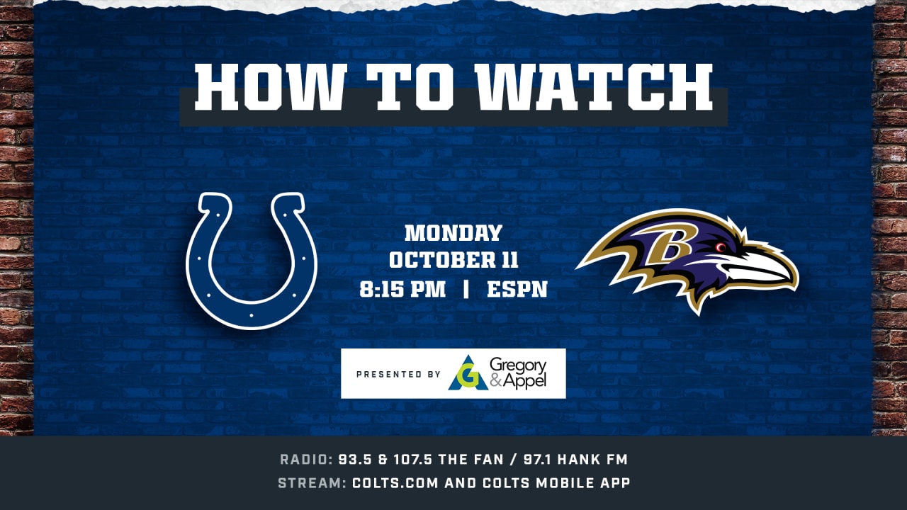 Indianapolis Colts at Baltimore Ravens (Week 5) kicks off at 8:15 p.m ...