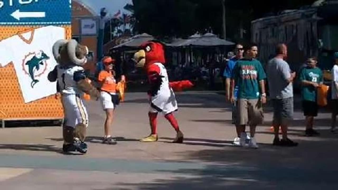 Mascots outside the stadium