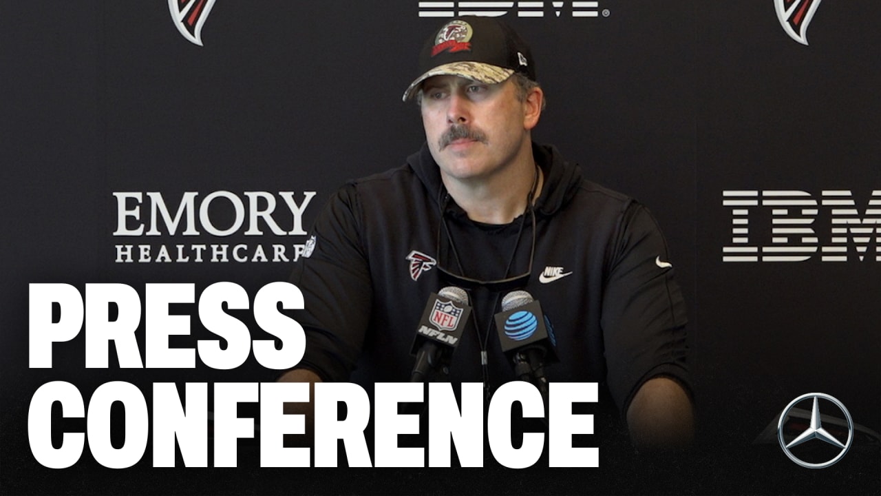 Arthur Smith speaks to media following practice at the Atlanta Falcons ...