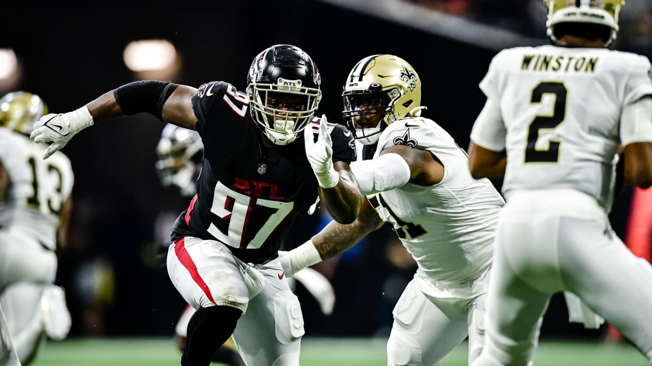 Sideline Access | Grady Jarrett plows through Saints for a BIG Sack on ...
