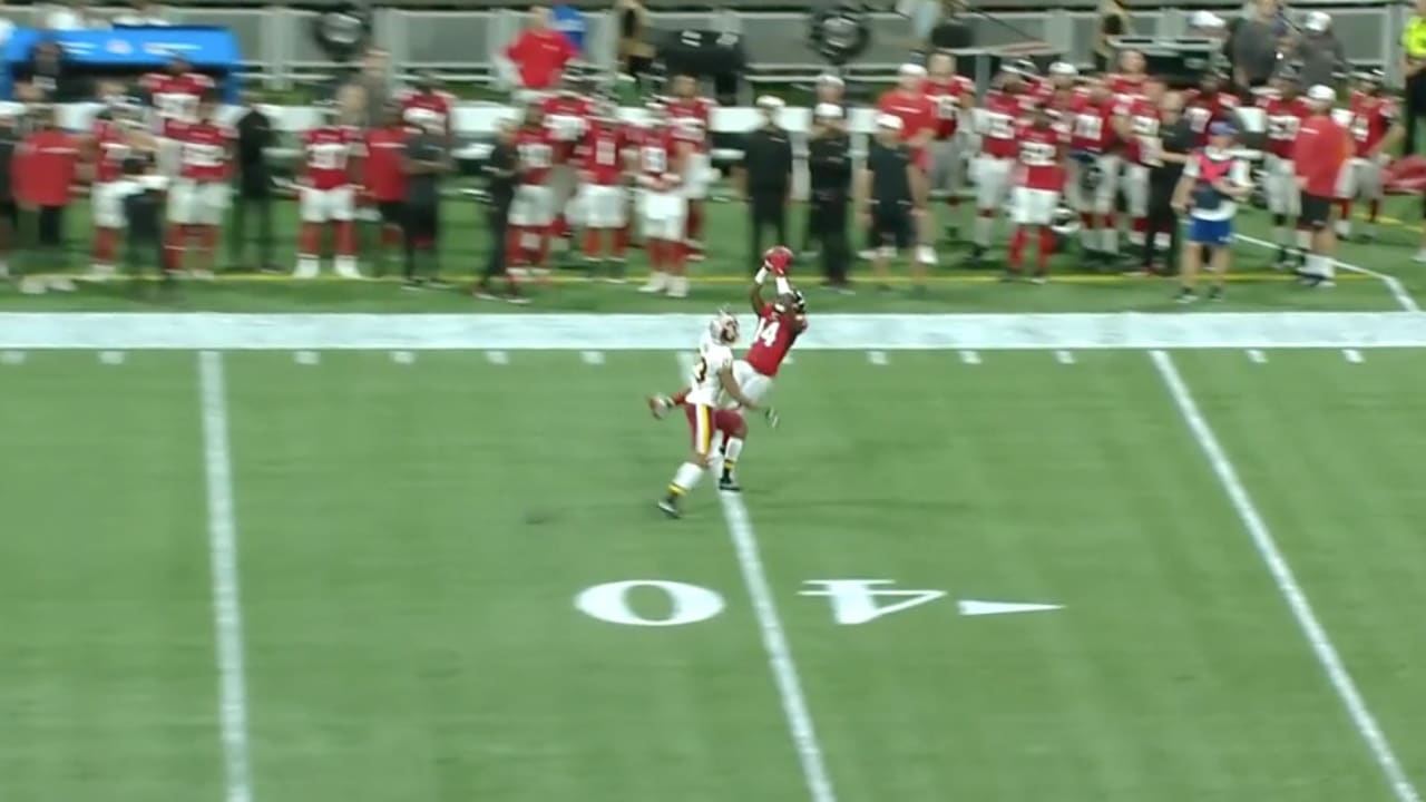 Justin Hardy goes airborne for acrobatic 24-yard snag