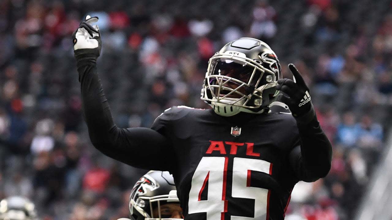 Highlight: Deion Jones punches ball out for first-play fumble