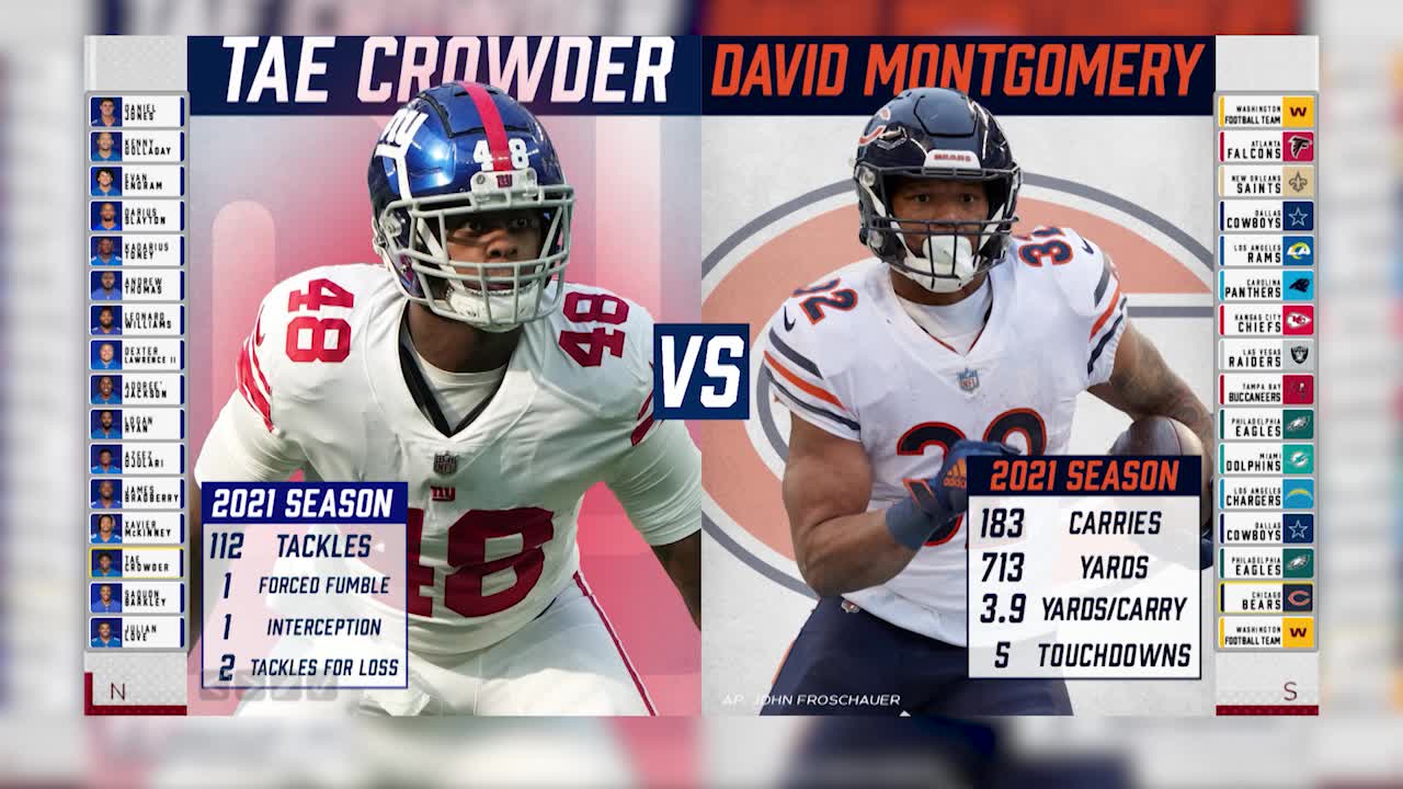 Head to Head: Giants LB Tae Crowder vs. Bears RB David Montgomery