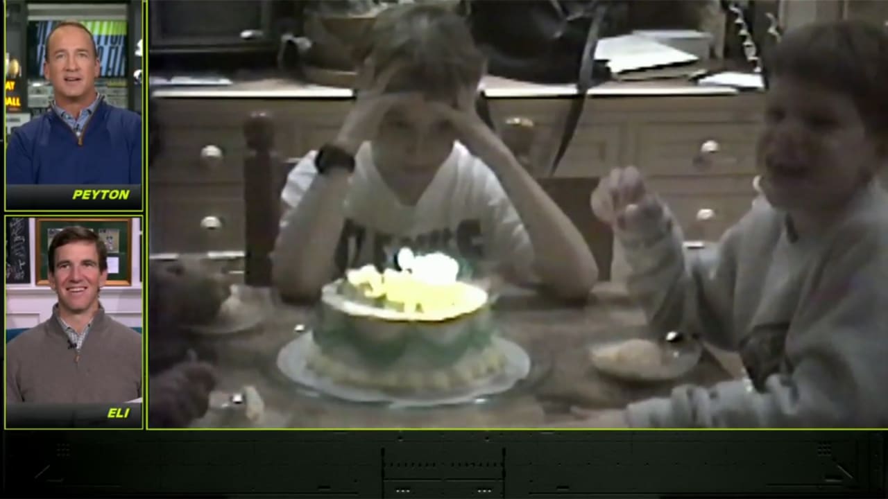 Eli Manning watches old birthday videos on 'MNF' broadcast