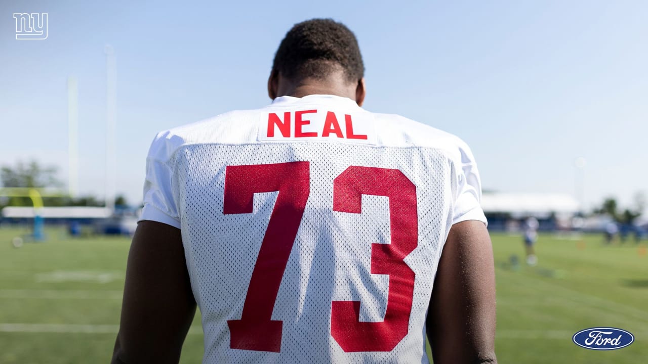Rookie Evan Neal feels comfortable back in No. 73