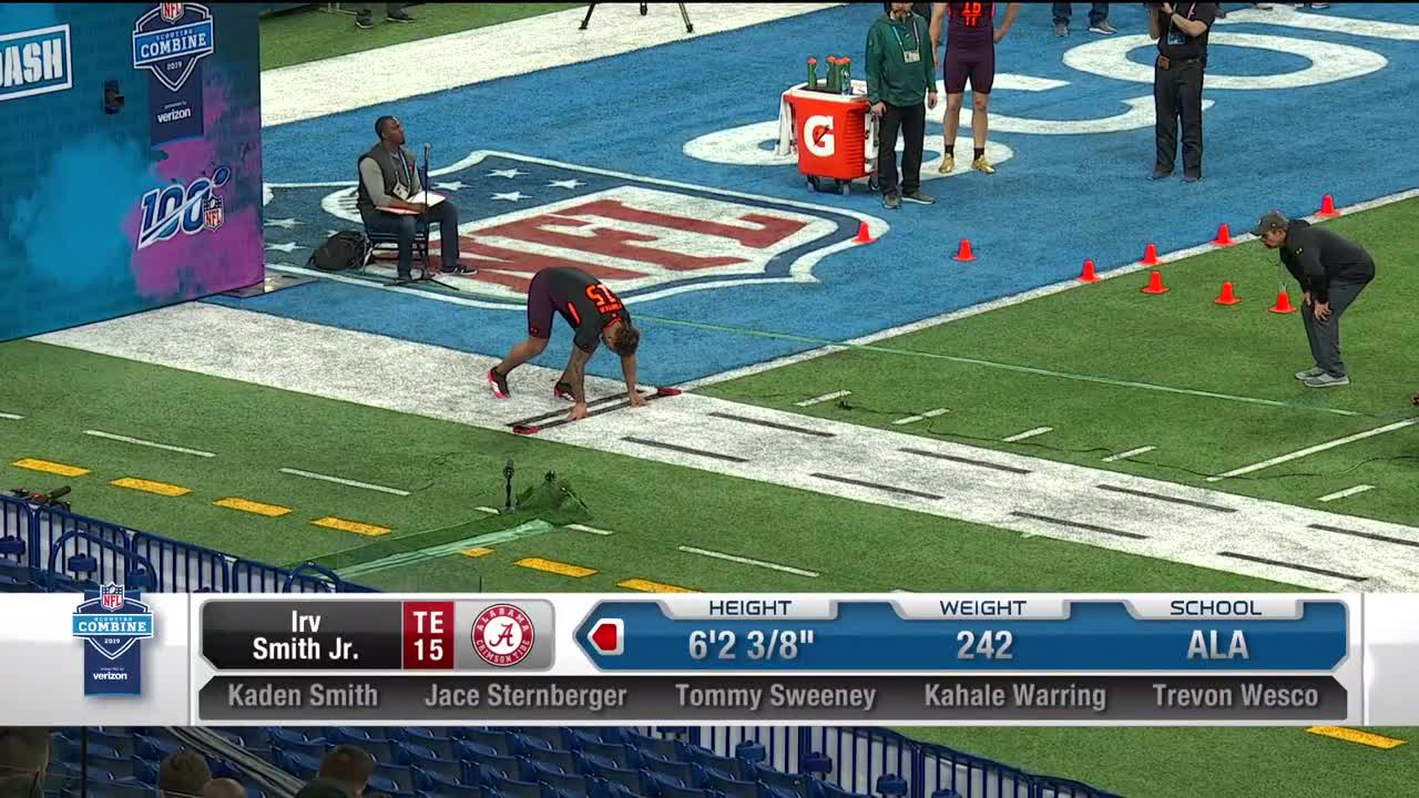Alabama tight end Irv Smith Jr. runs an official 4.63 40-yard dash at ...