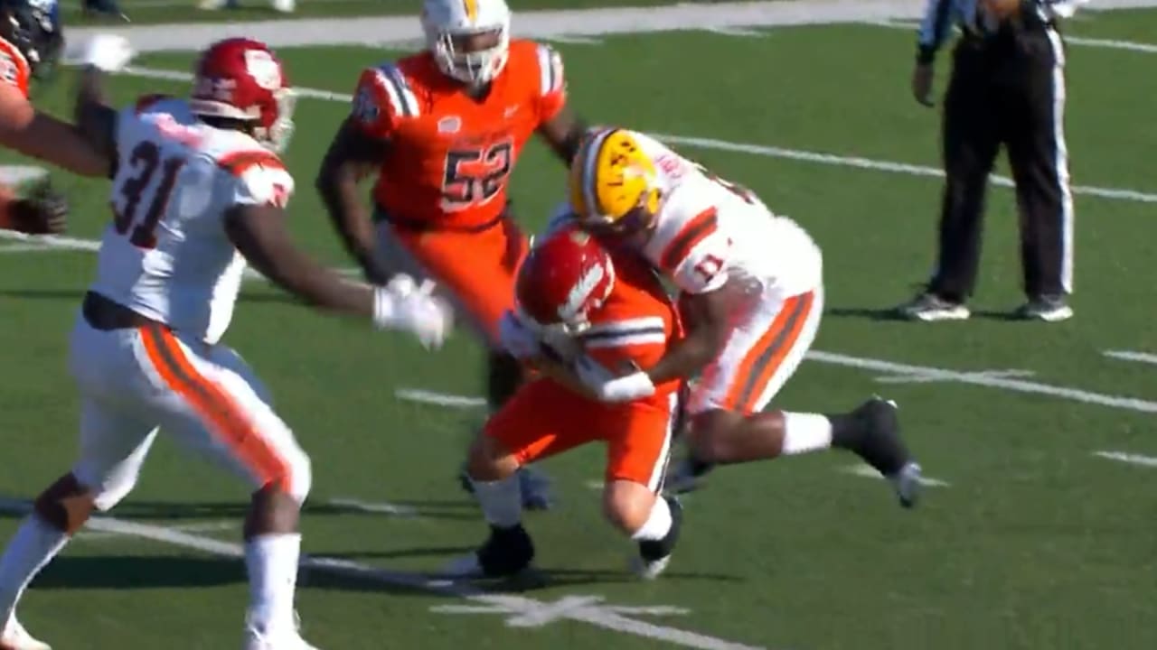 Ali Gaye sacks Jake Haener for 9-yard loss | 2023 Senior Bowl Highlights
