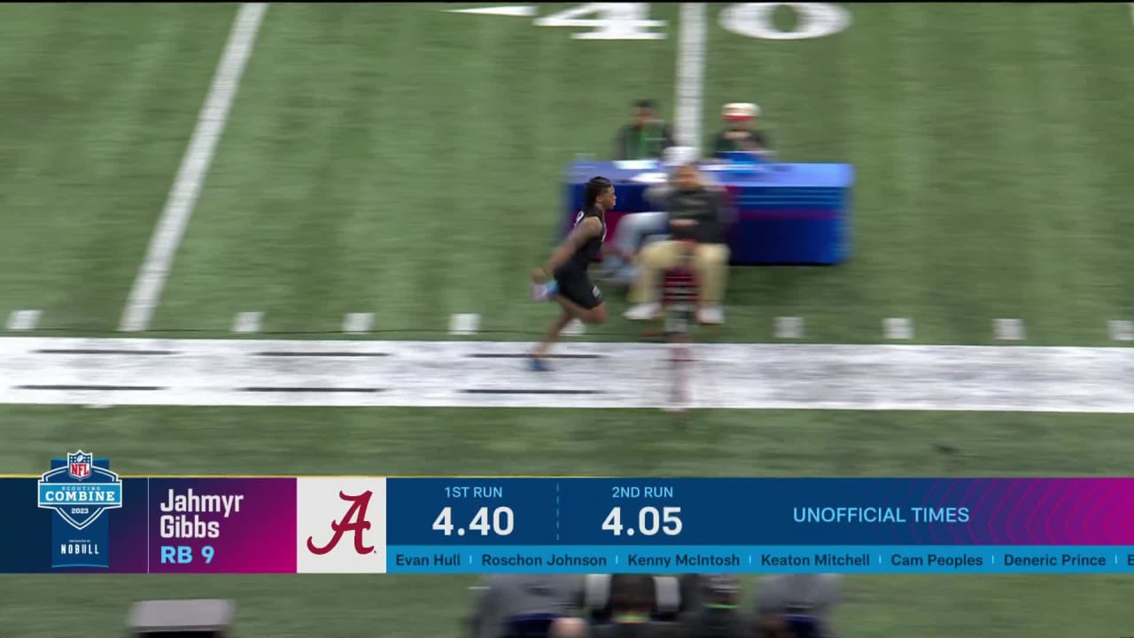 RB Jahmyr Gibbs (Alabama) Runs a 4.36-Second 40-Yard Dash at the 2023 ...