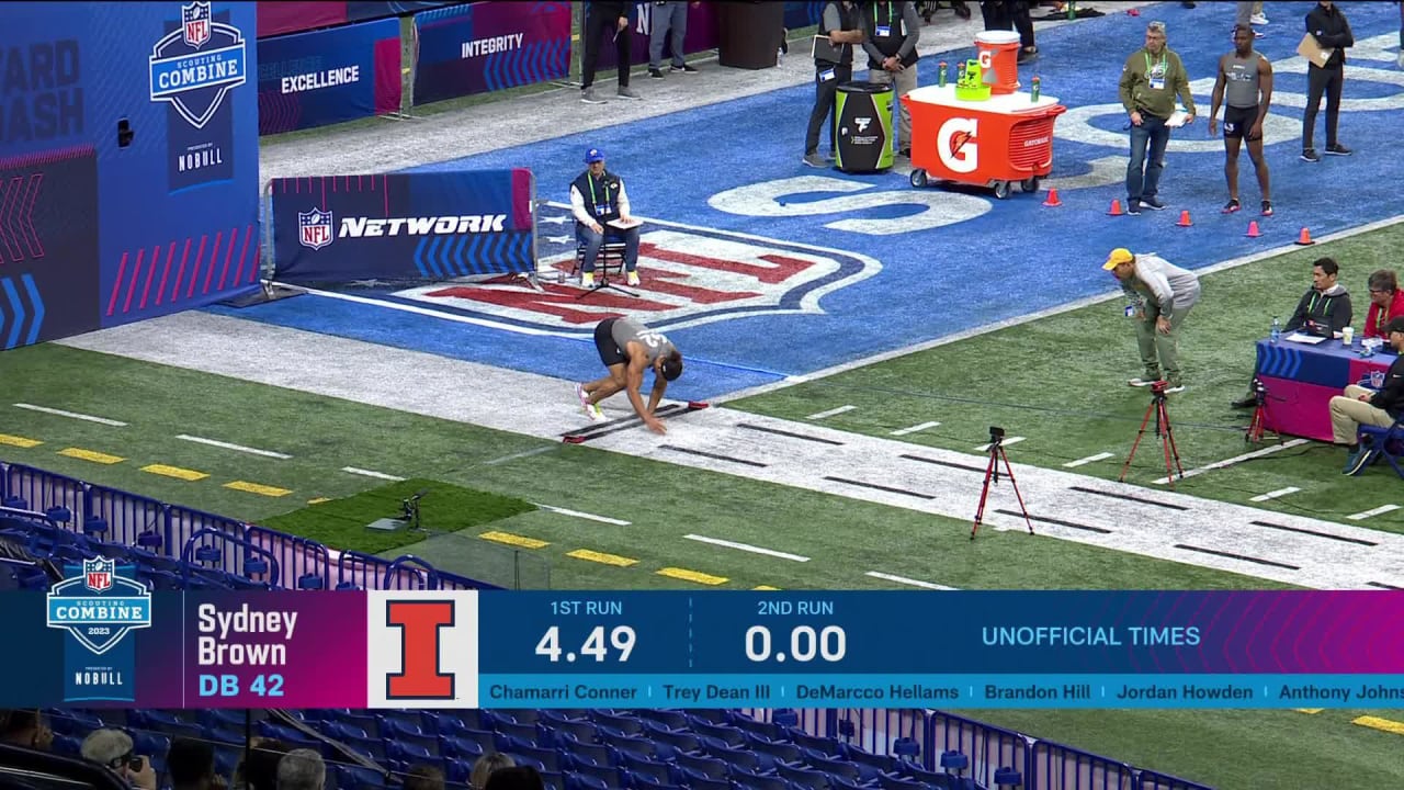 S Sydney Brown (Illinois) Runs a 4.47-Second 40-Yard Dash at 2023 NFL ...