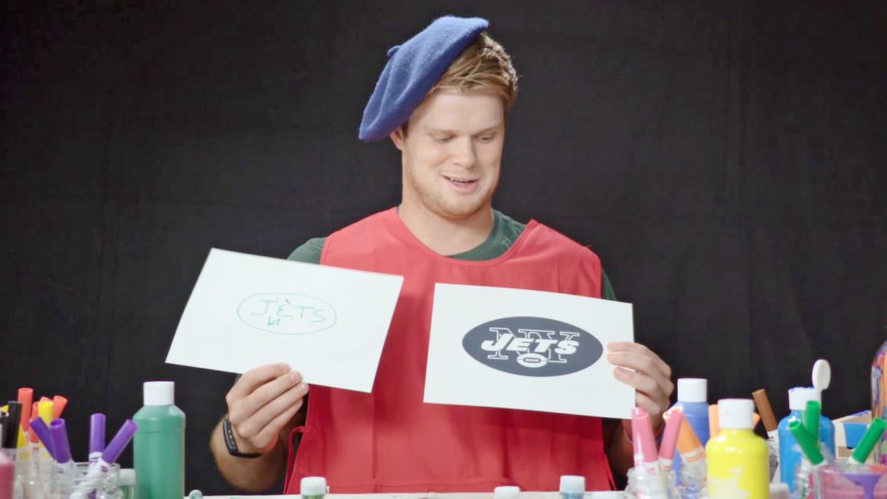 Sam Darnold Attempts to Draw the Jets Logo