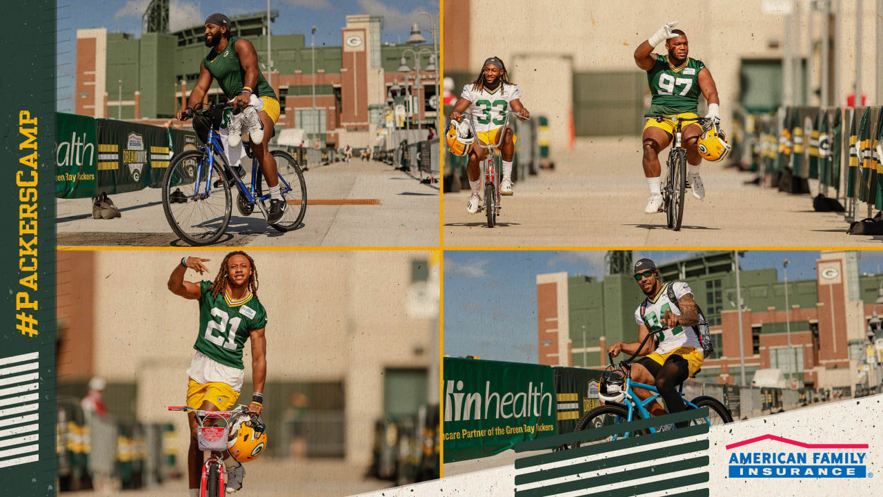 Packers cruise to practice on bicycles