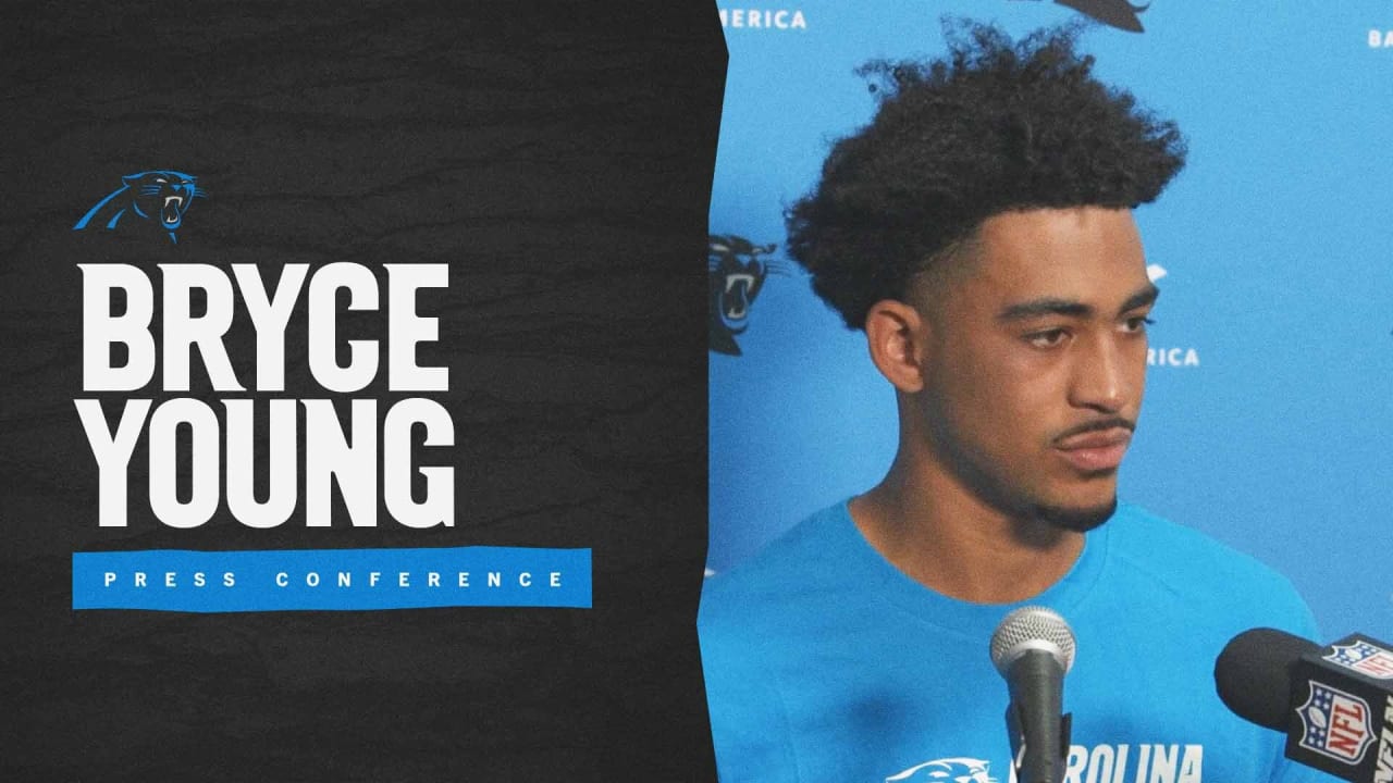 Bryce Young speaks to the media after Miami