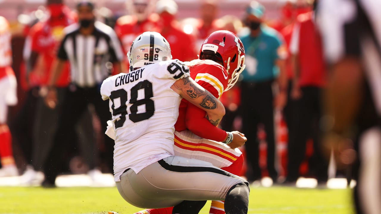 Maxx Crosby chases down Patrick Mahomes for a crucial sack