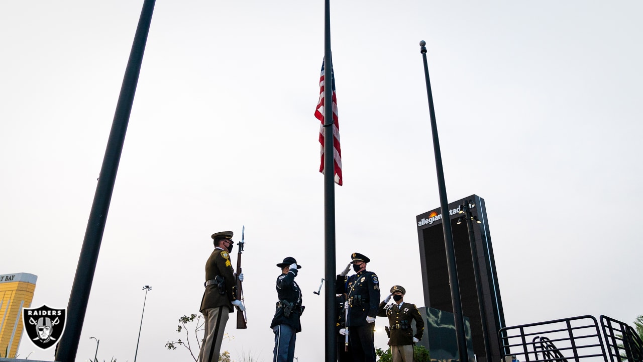 Raiders hold ceremonial flag-raising for 9/11 at Allegiant Stadium