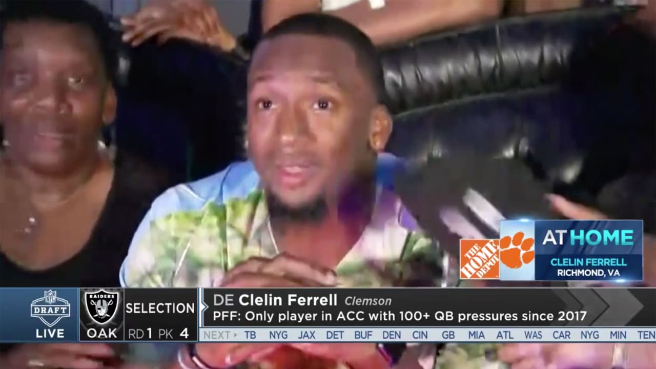 DE Clelin Ferrell celebrates being picked No. 4 at his home