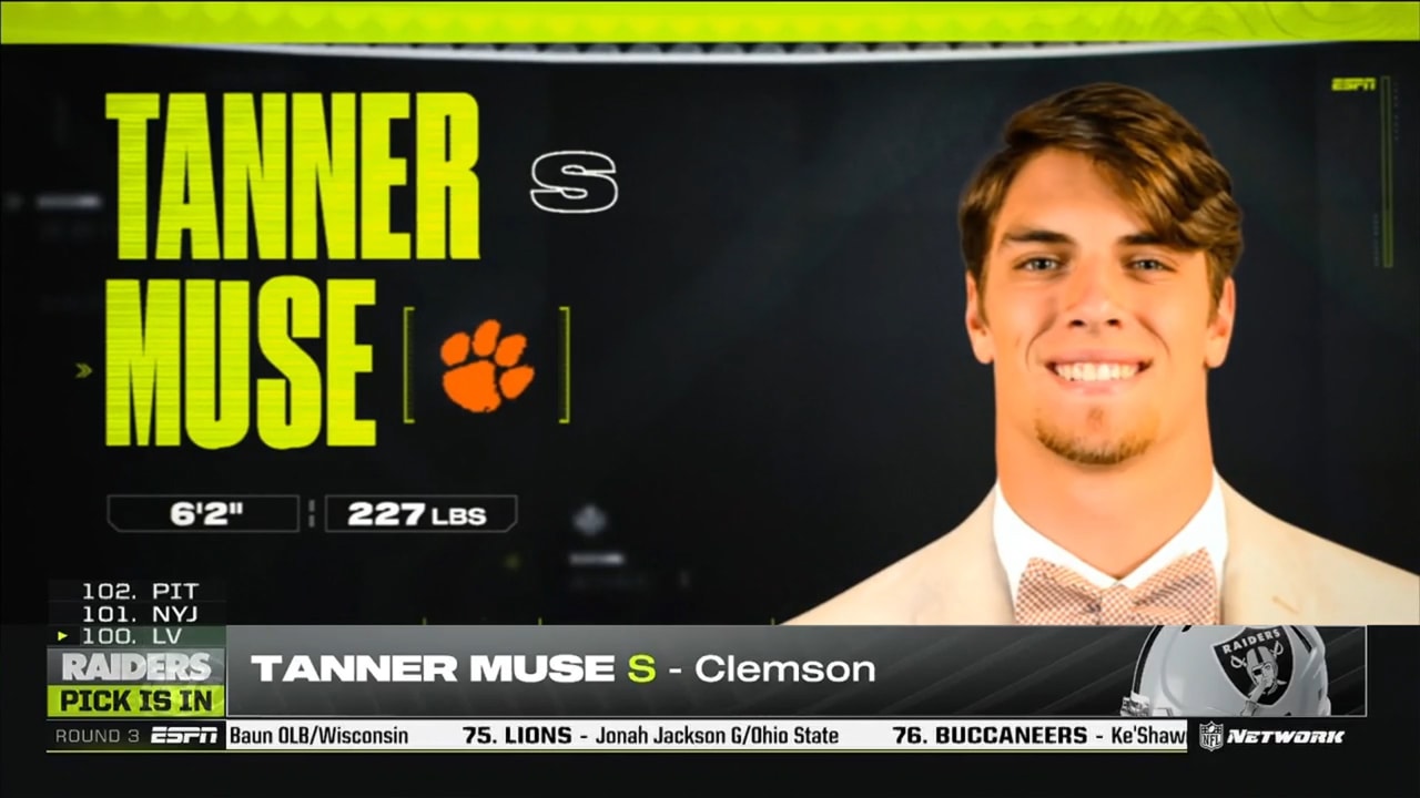 Selection of Tanner Muse No. 100 overall in 2020 NFL Draft