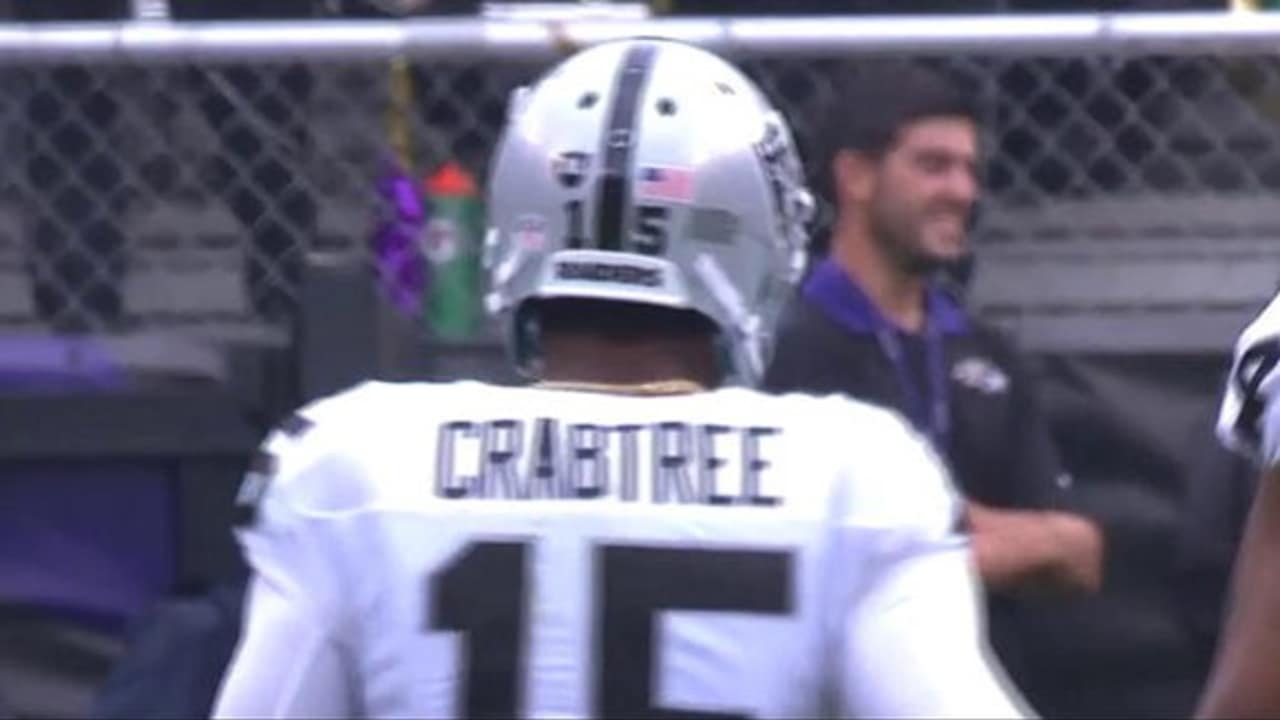 Derek Carr throws a perfect ball to Crabtree for 16 yards