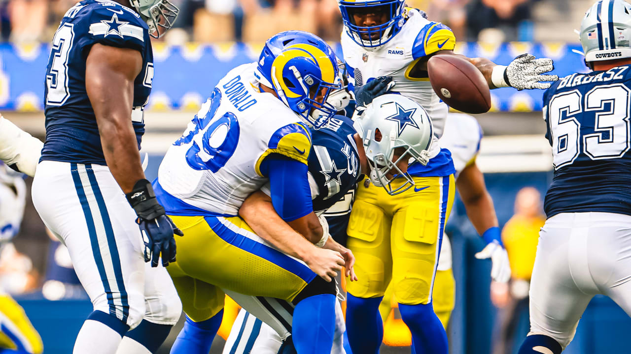 Los Angeles Rams defensive lineman Aaron Donald strip-sacks Cowboys ...