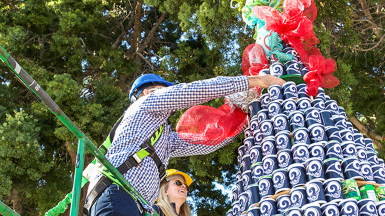 Rams Build 15-Foot Christmas Tree Made of Canned Foods