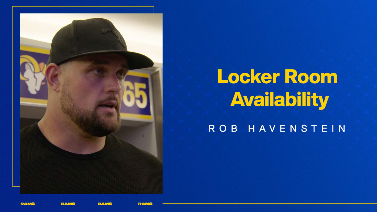 Los Angeles Rams offensive tackle Rob Havenstein speaks with the media ...