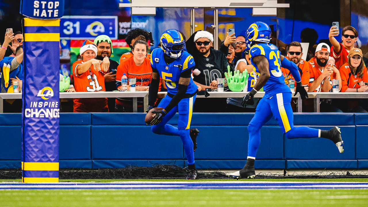 Los Angeles Rams defensive back Jalen Ramsey intercepts quarterback ...