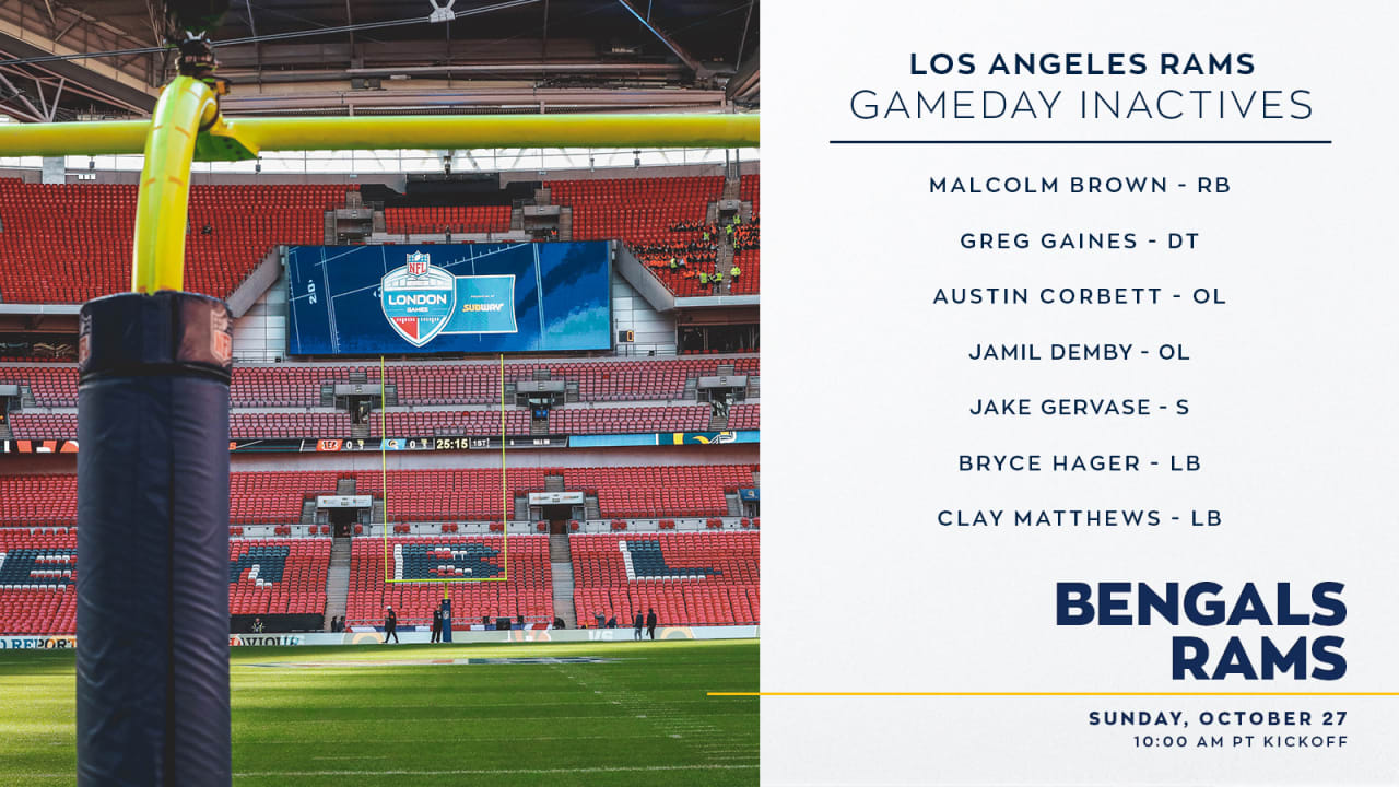 Malcolm Brown, Bryce Hager inactive for Rams vs. Bengals in London