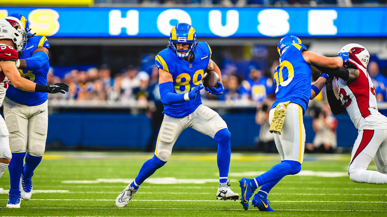 Loas Angeles Rams tight end Tyler Higbee follows blockers on tight end ...