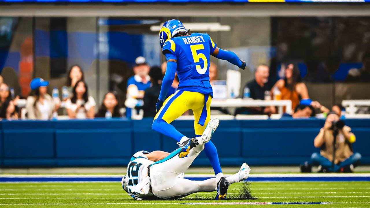Los Angeles Rams defensive back Jalen Ramsey's hard tackle on Carolina ...