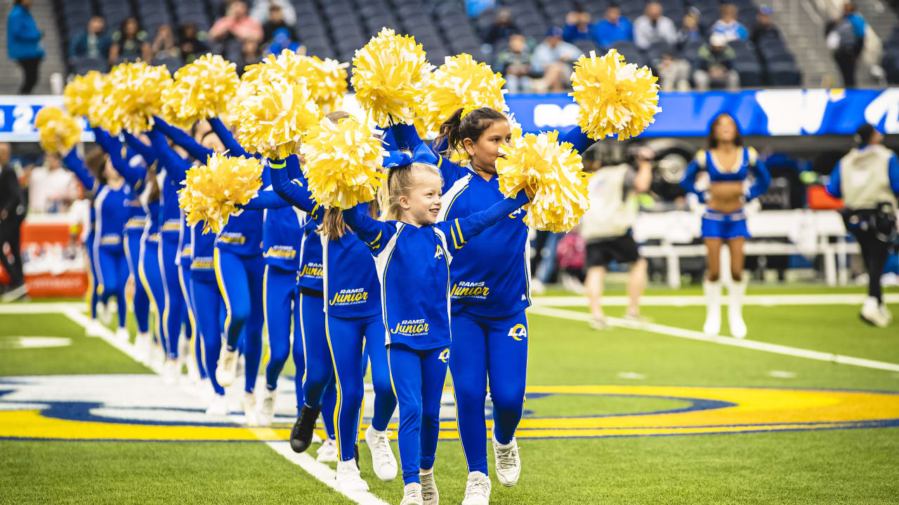 Junior Cheerleaders perform during Rams vs. Seahawks game at SoFi Stadium