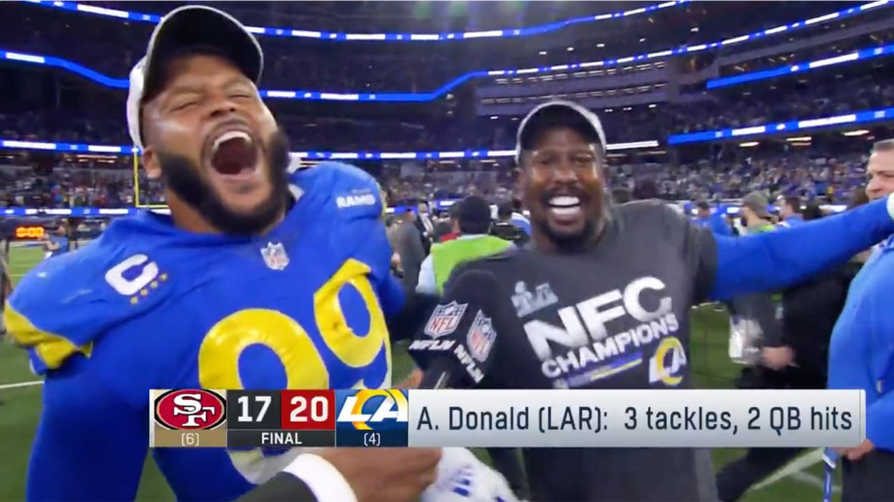 Von Miller, Aaron Donald go WILD in on-field interview after NFC title ...